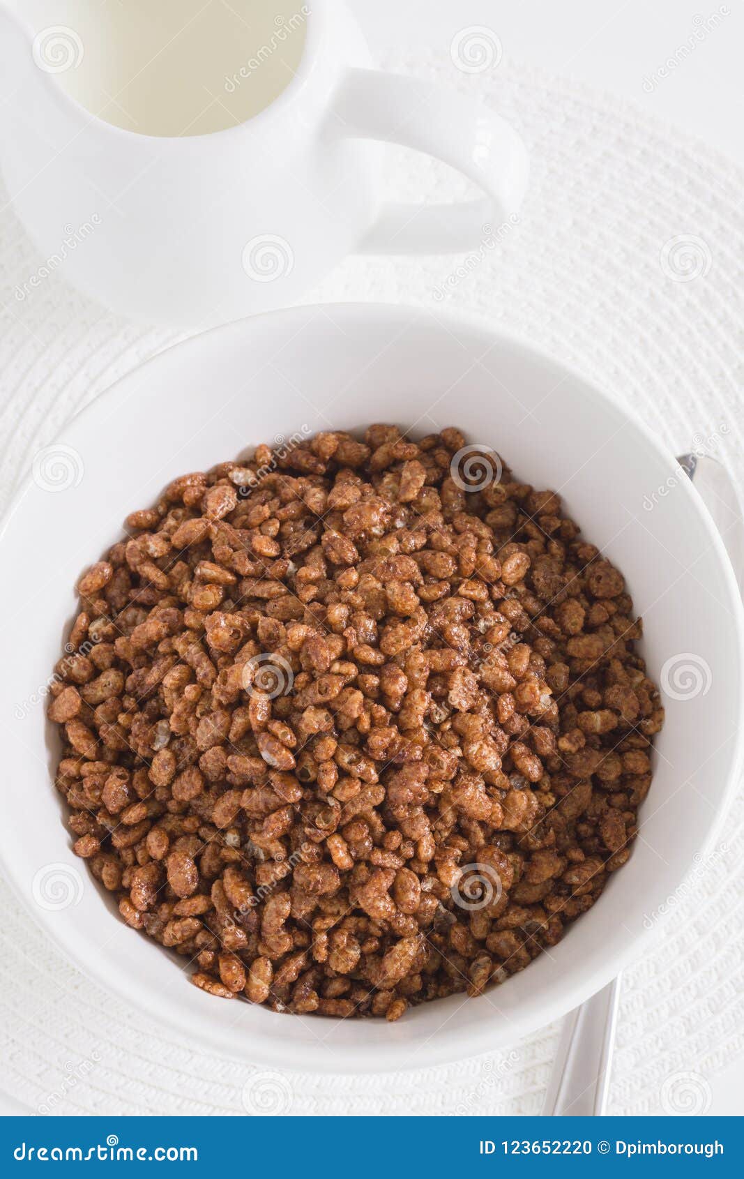 Chocolate Crispy Rice Cereal Stock Photo - Image of overhead, puffed ...