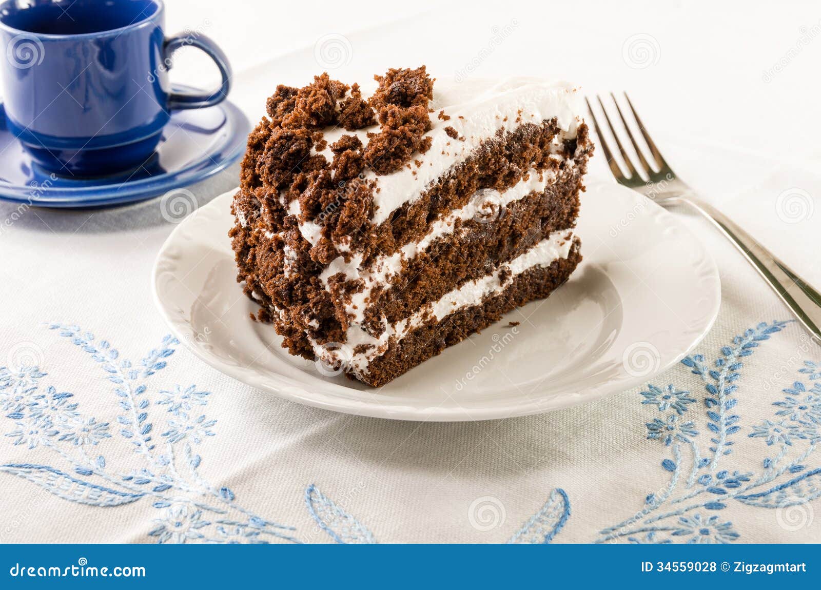 Chocolate Crumb Cake with White Icing Stock Photo - Image of sweet ...