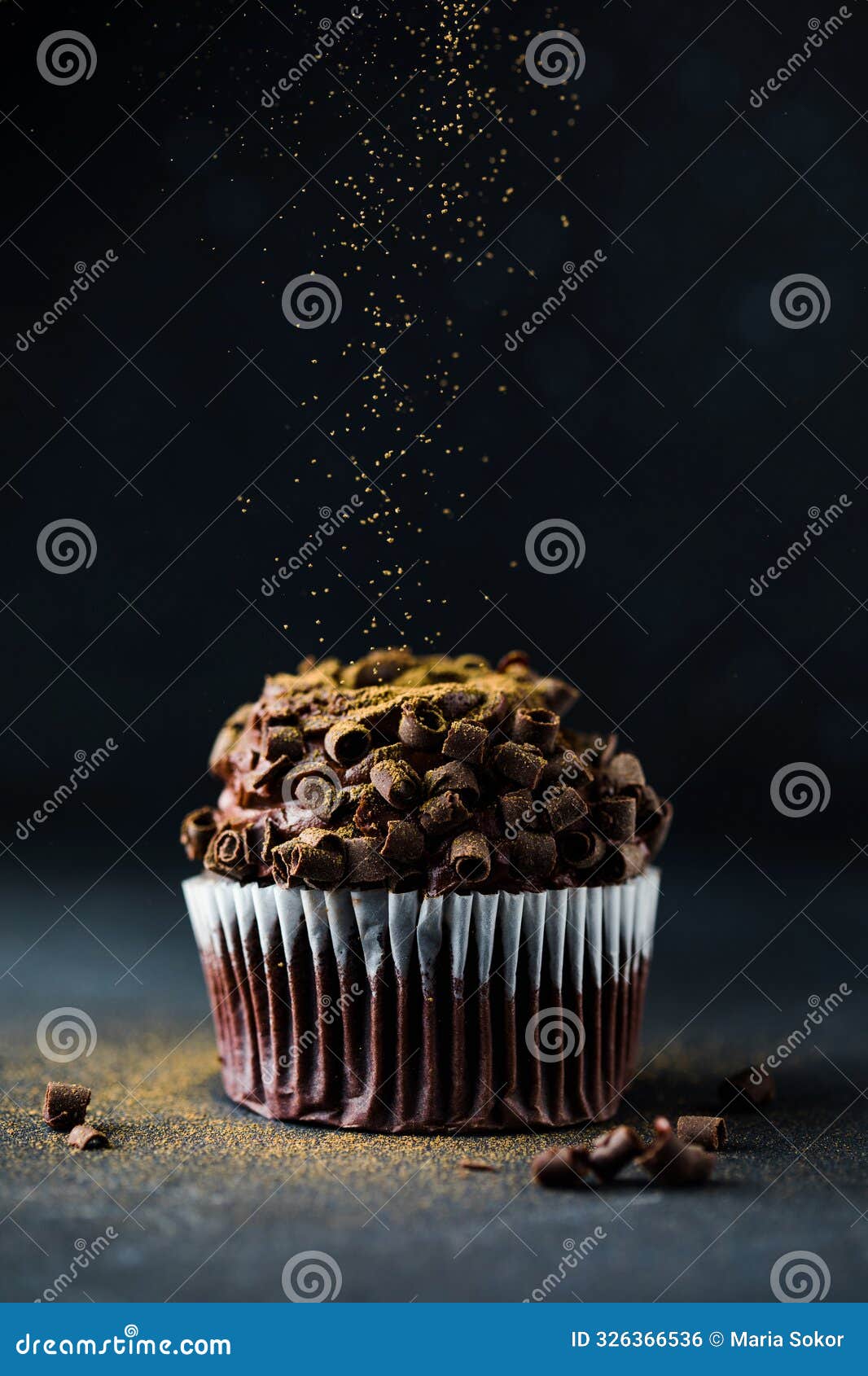 Chocolate Cupcake with Golden Powder for the Birthday Stock Photo ...