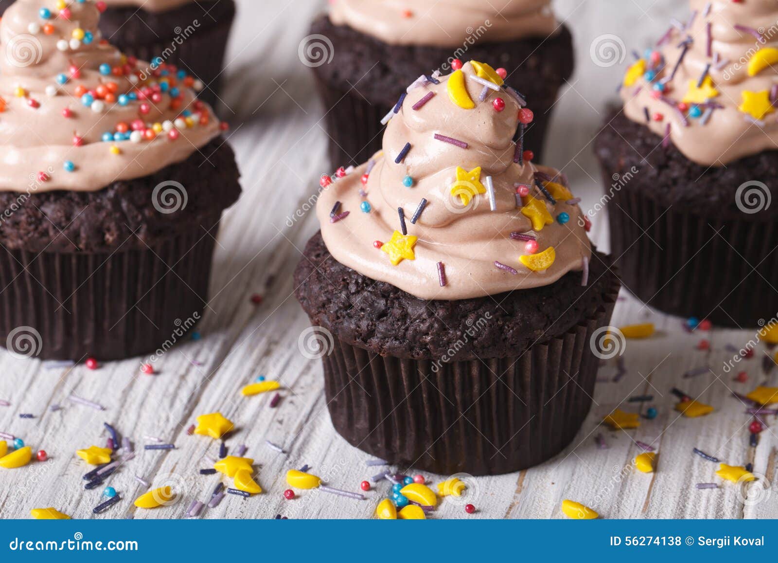 Chocolate Cupcakes Decorated with Stars and Moon Horizontal Stock Photo ...