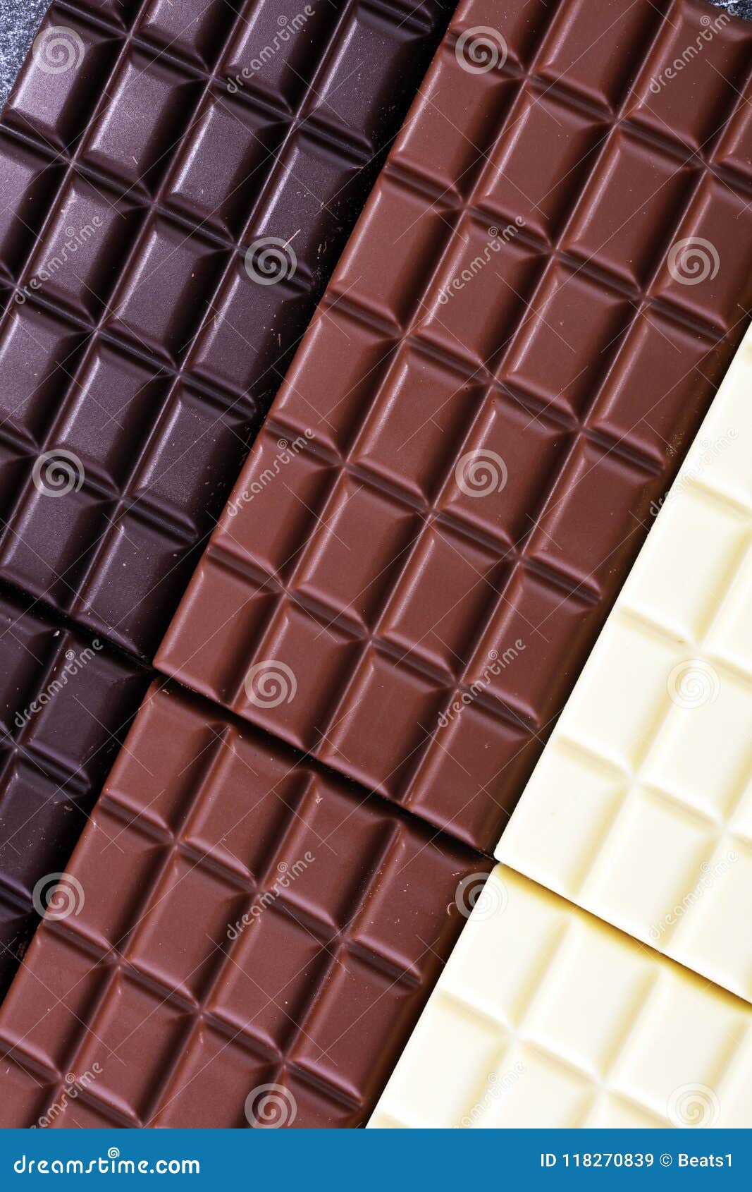 Chocolate In Diffrent Color. Milk, Dark And White Chocolate Bars On ...