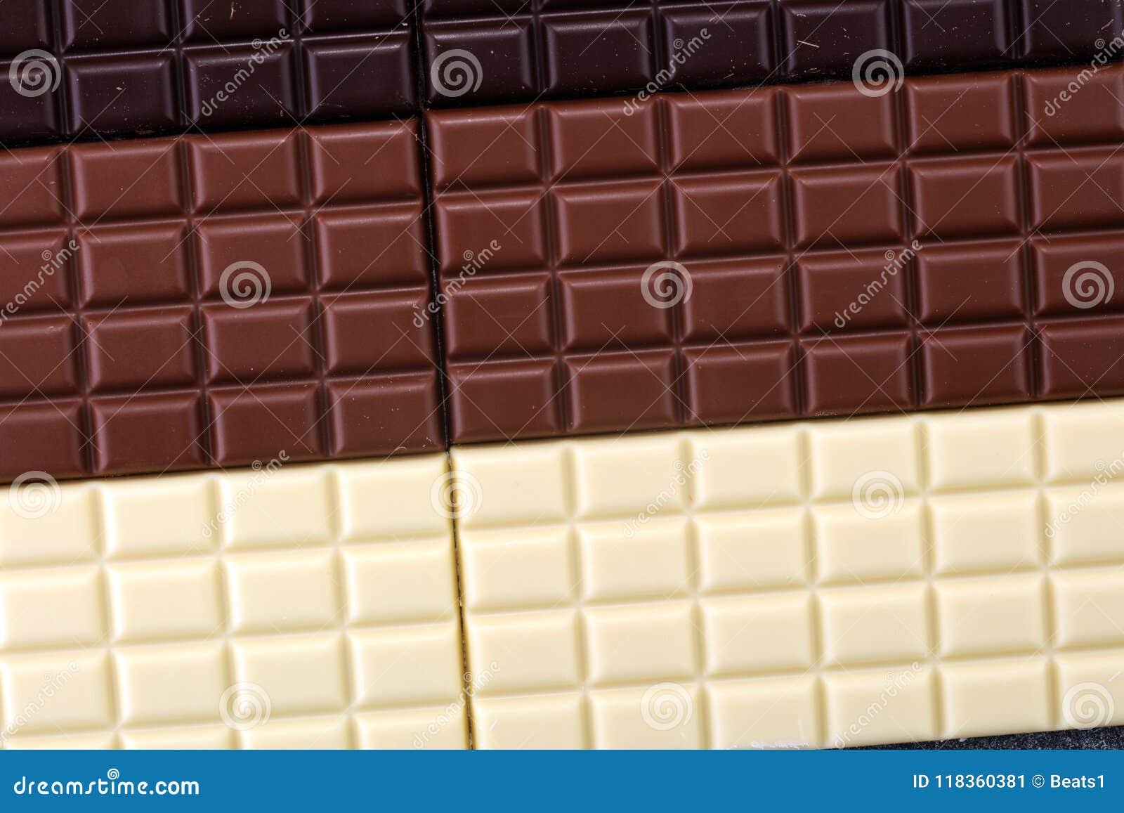 Chocolate In Diffrent Color. Milk, Dark And White Chocolate Bars On ...