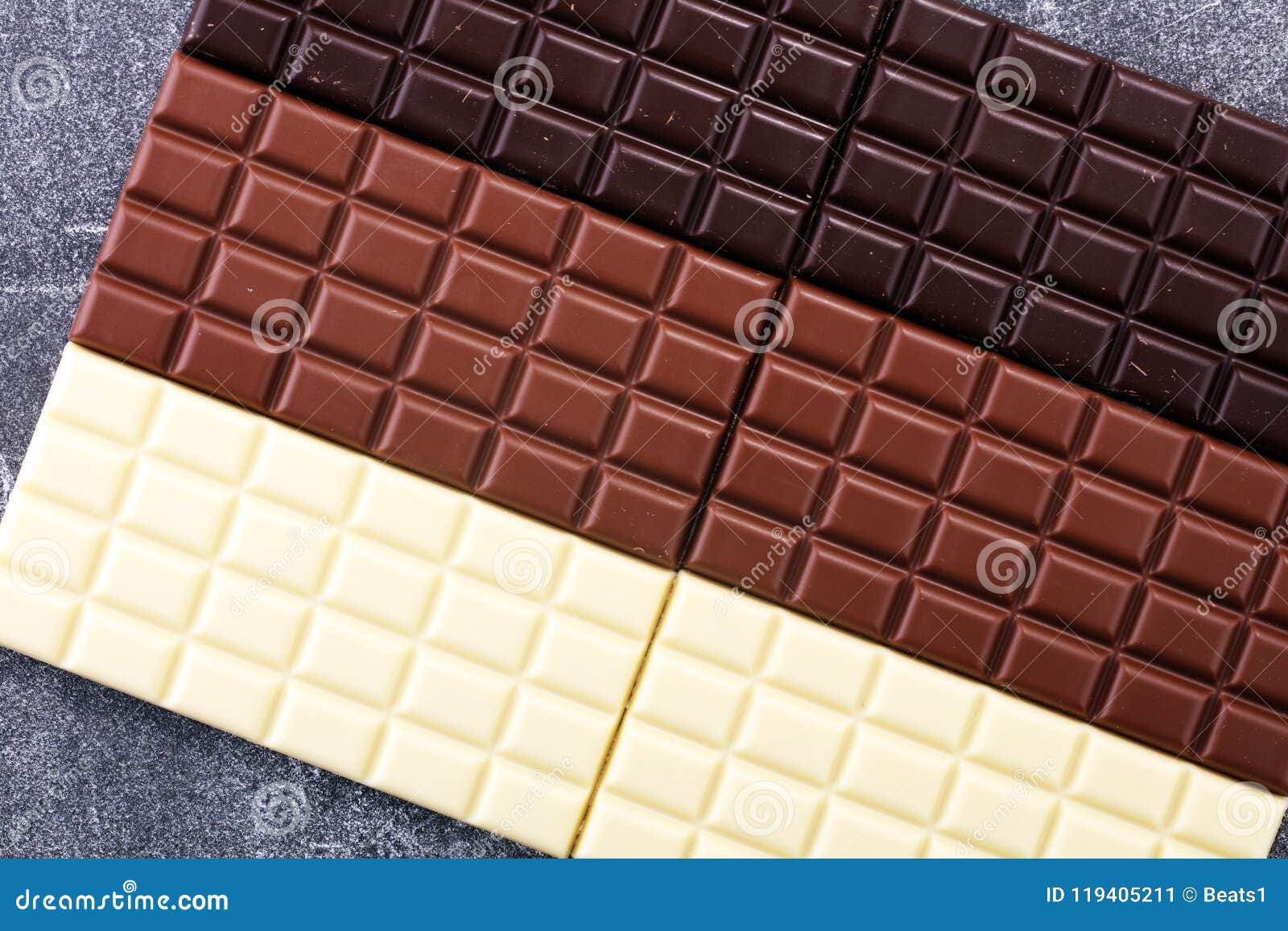 Chocolate In Diffrent Color. Milk, Dark And White Chocolate Bars On ...