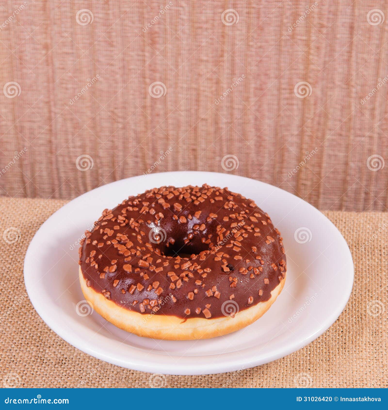 Chocolate donut on plate stock photo. Image of espresso - 31026420