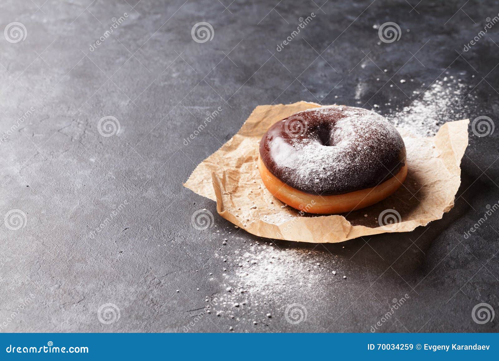 Chocolate Donut with Sugar Powder Stock Image - Image of copyspace ...
