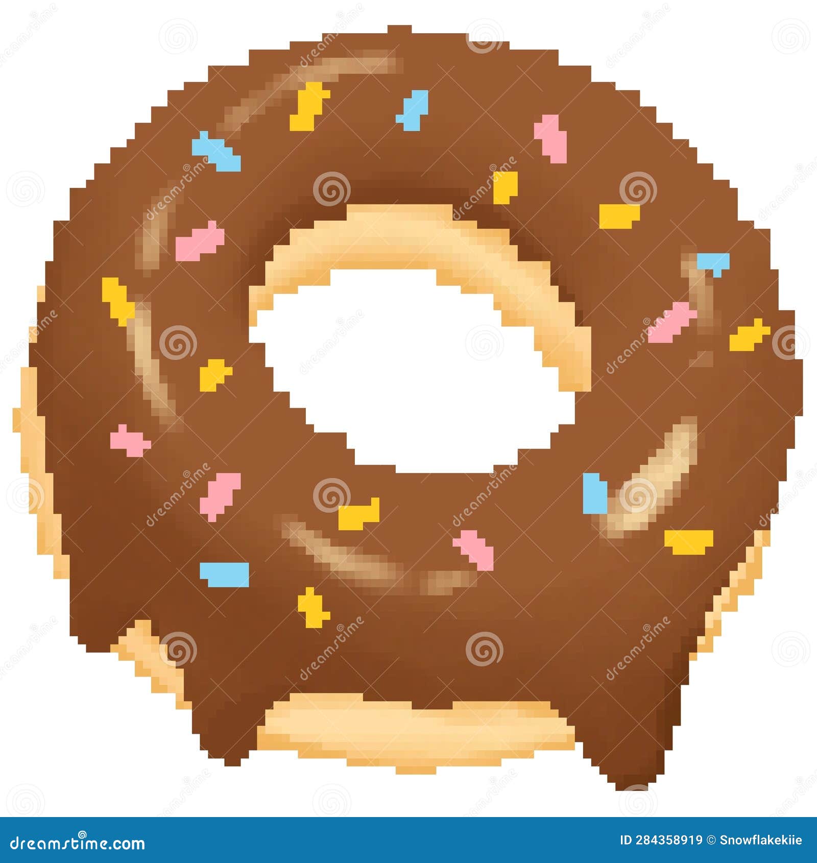 Cute Chocolate Doughnut with Rainbow Icing in Pixel Art Stock Image ...