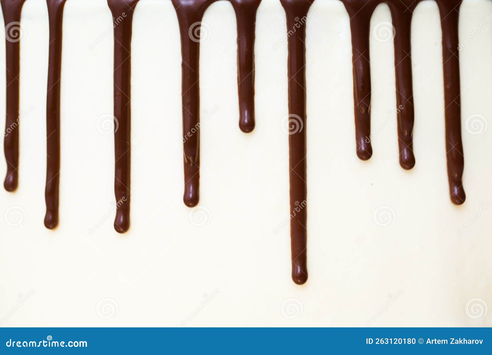 Chocolate Drips on the Background of White Cream. Stock Photo - Image ...