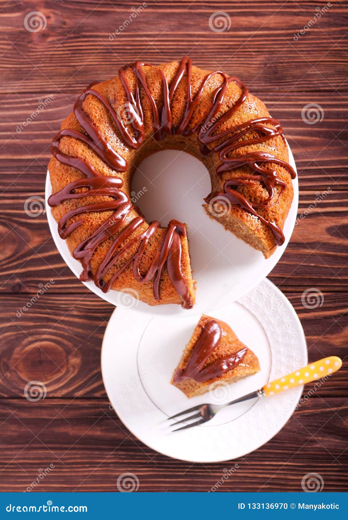 Chocolate Drizzle Ring Cake Overhead Shot Stock Photo - Image of ...