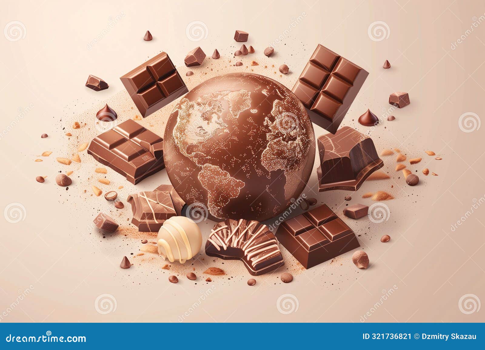 Chocolate Earth Globe with Assorted Bars and Shapes Stock Image - Image ...