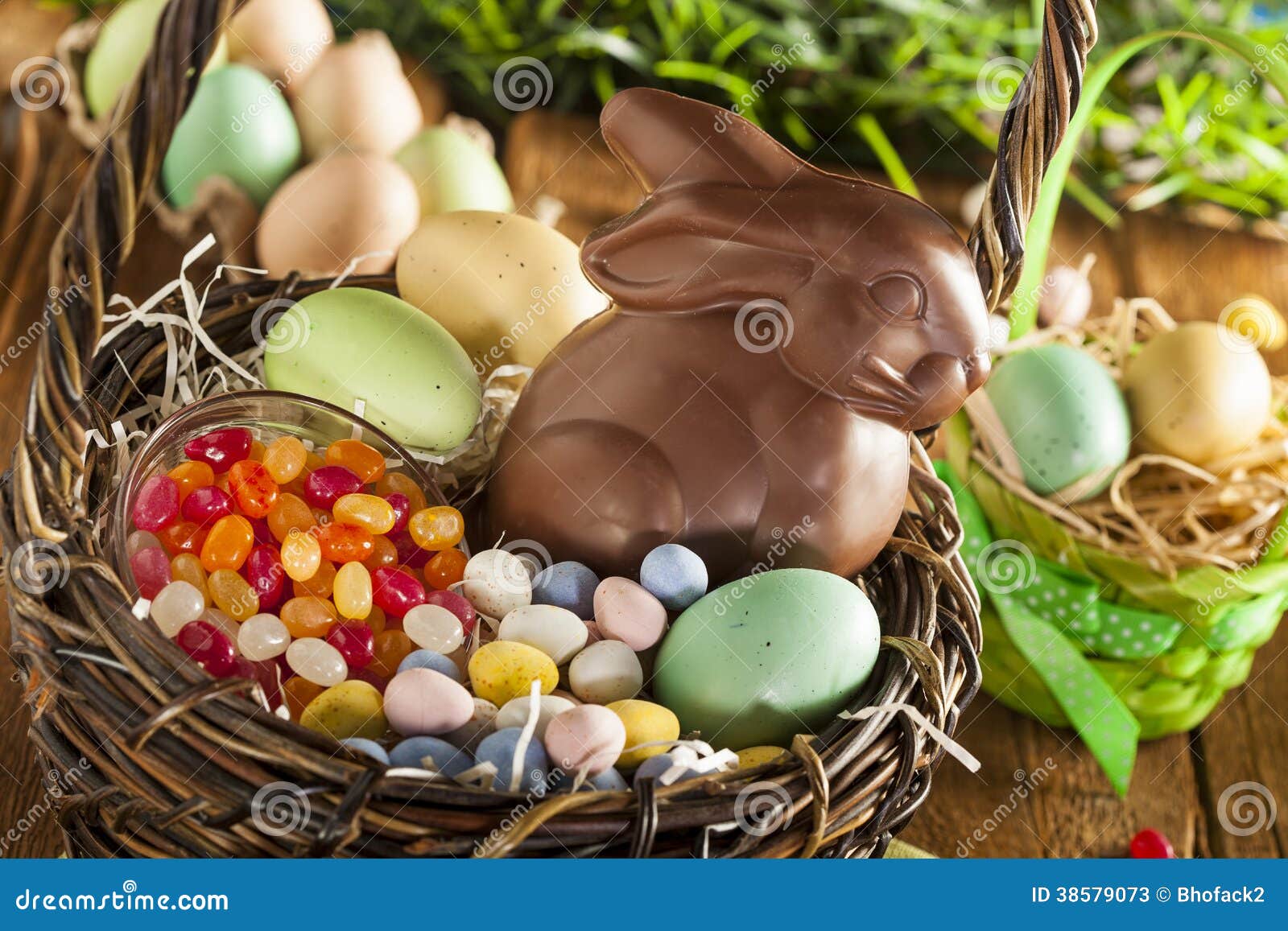 Chocolate Easter Bunny in a Basket Stock Image - Image of sweet, bunny ...
