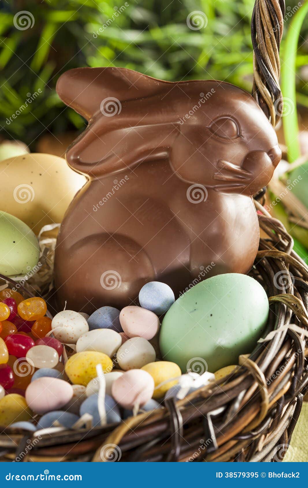 Chocolate Easter Bunny in a Basket Stock Image - Image of indulgence ...