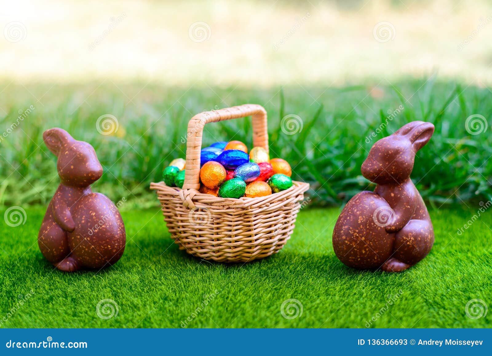 Chocolate Easter Bunny with Basket Full of Eggs Stock Image - Image of ...