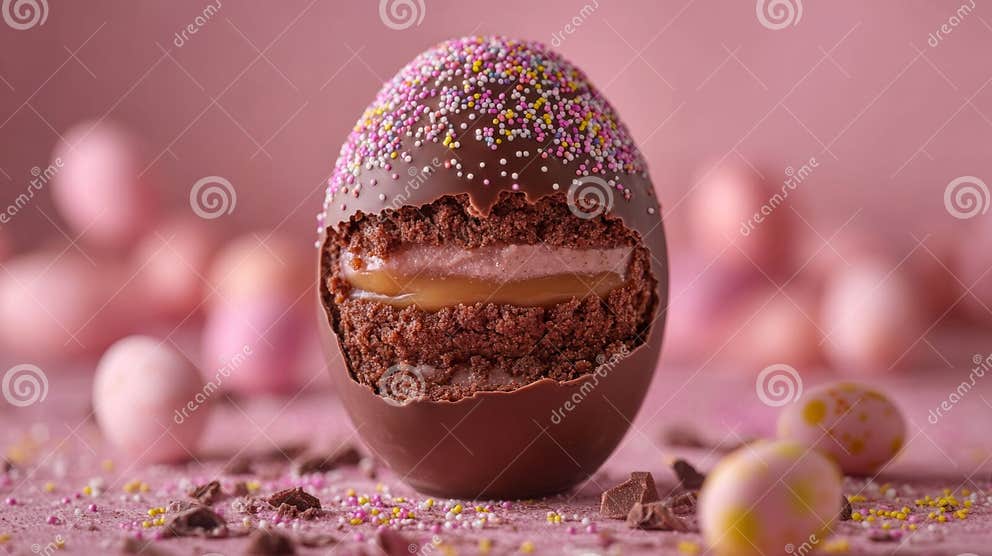 Chocolate Easter Egg Cake with Caramel and Sprinkles Stock Illustration - Illustration of ...