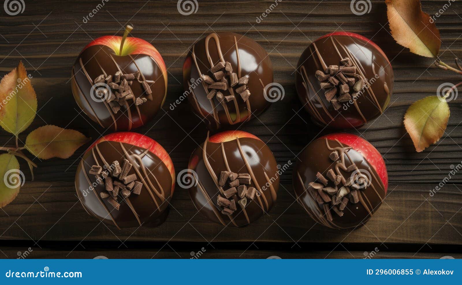 Chocolate Easter Eggs with Red Apples on Wooden Background, Top View ...
