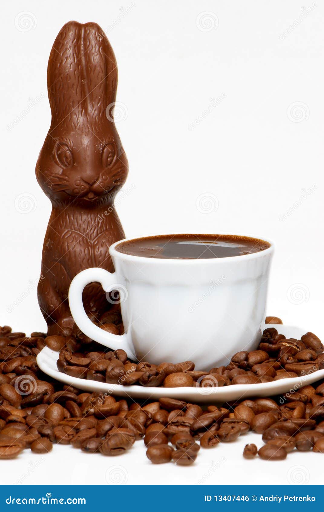 Chocolate Easter Rabbit with Up of Coffee Stock Photo - Image of ...