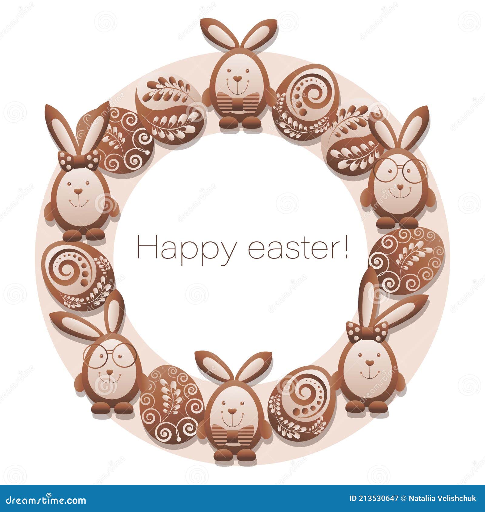 Chocolate Easter Rabbits, Eggs. Happy Easter. Easter Circle Frame Stock ...