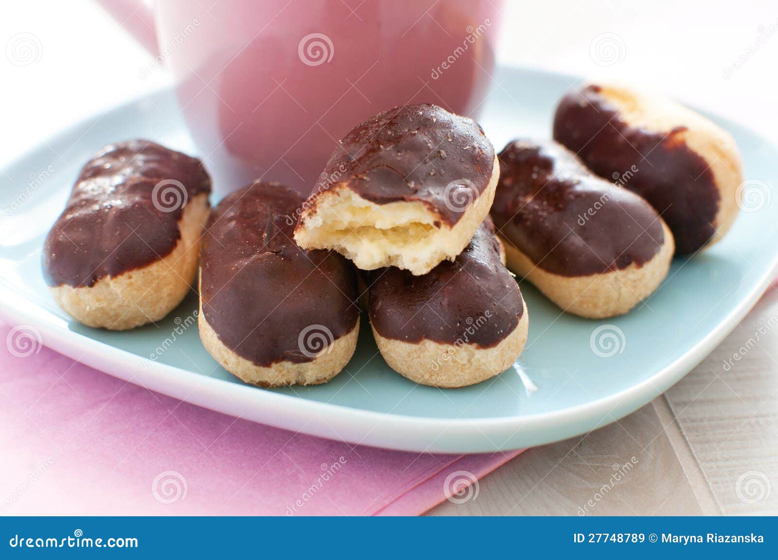 Chocolate Eclair with Custard Inside Stock Image - Image of bakery ...