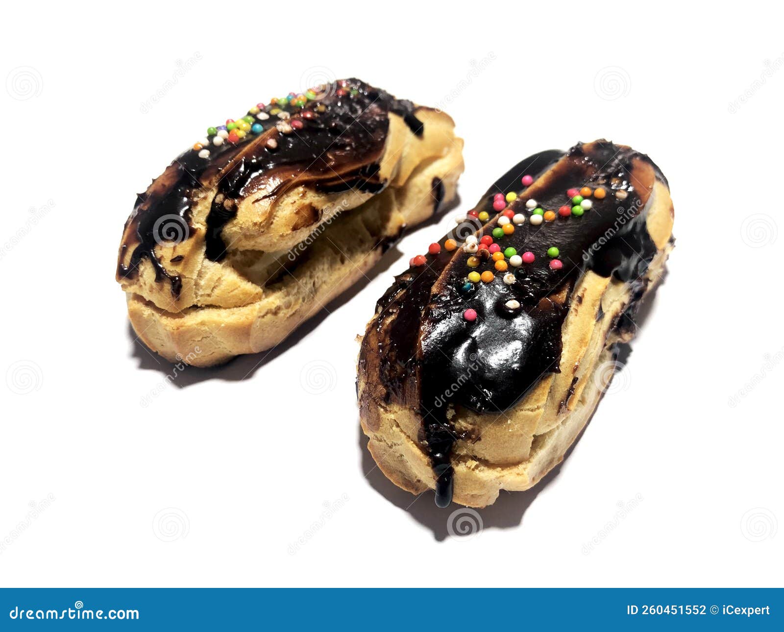 Chocolate eclair donuts stock photo. Image of bakery - 260451552