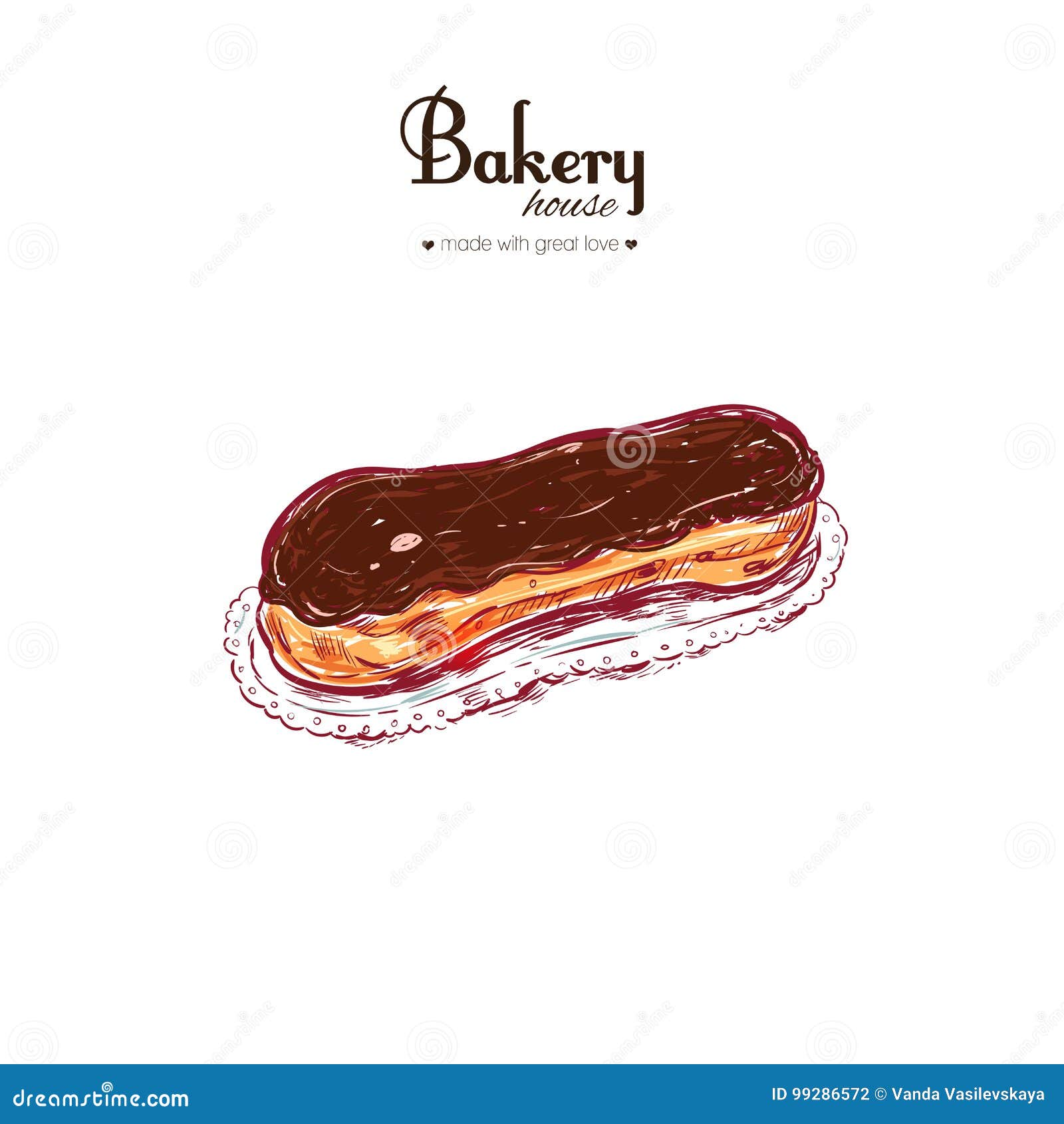Chocolate Eclair. Vector Hand Drawn Illustration. Bakery Stock Vector ...