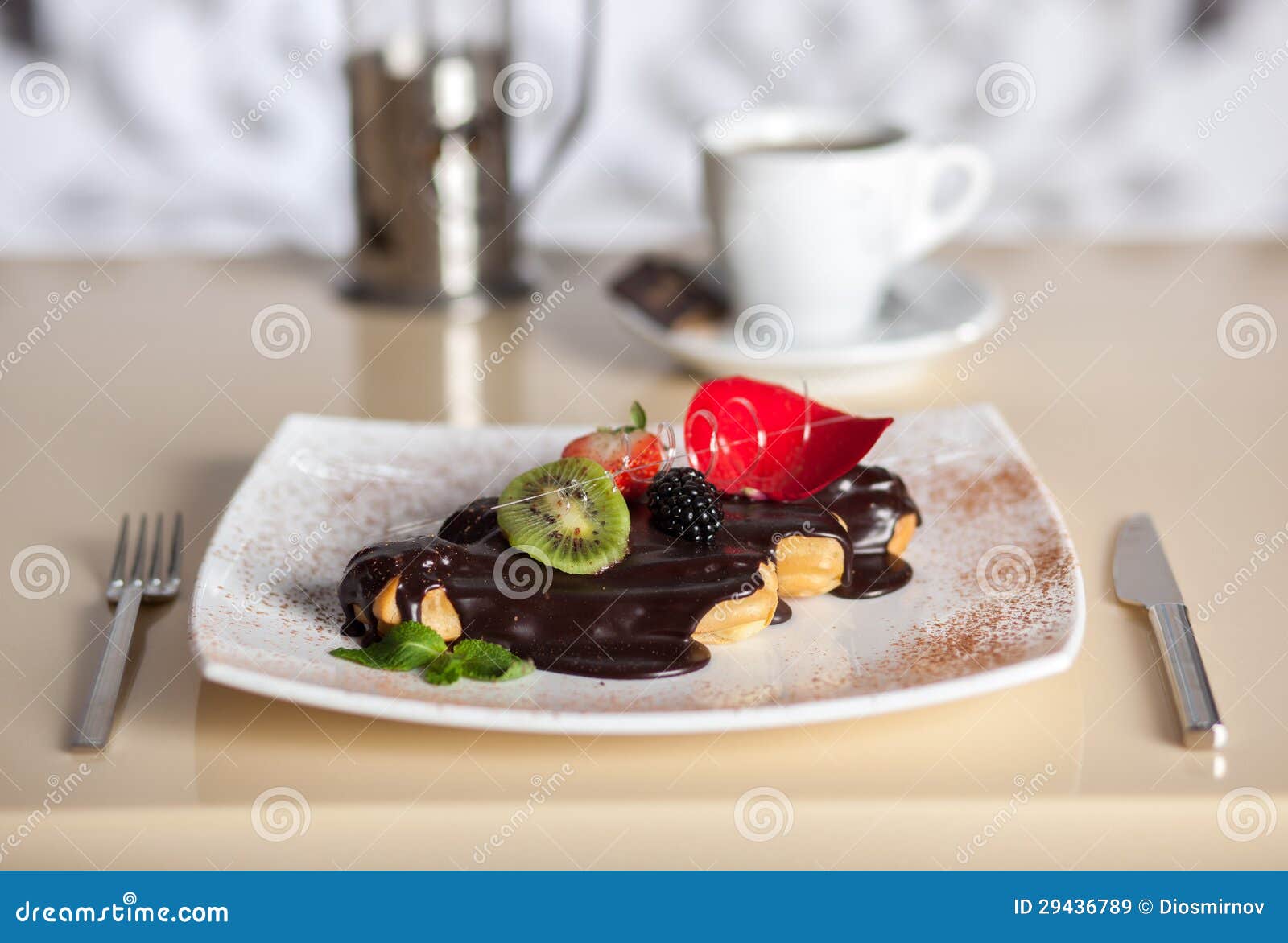 Chocolate Eclairs with Coffee Stock Image - Image of dessert, plate ...