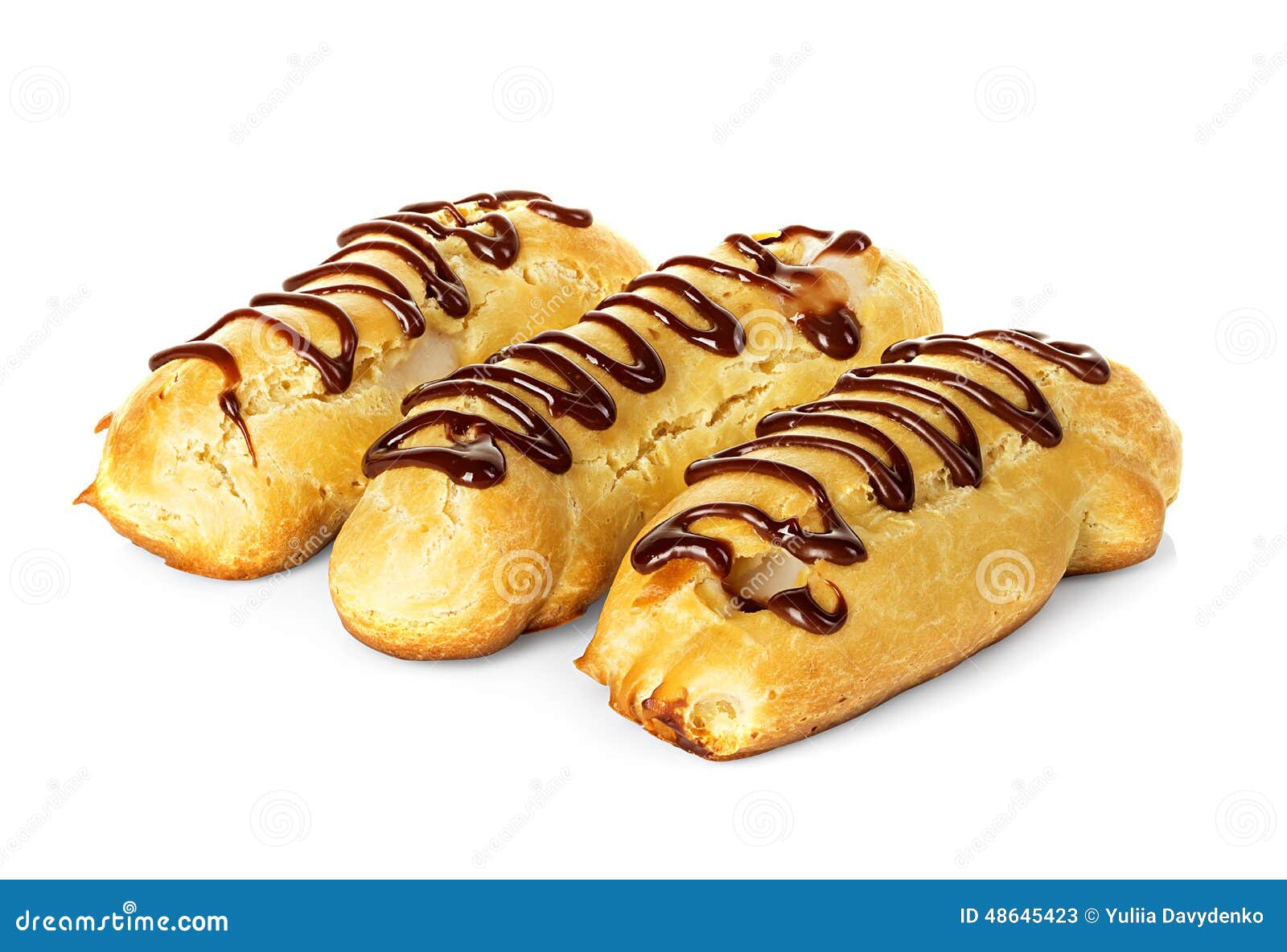 Chocolate Eclairs with Cream Filling on a Platter Isolated Stock Image ...