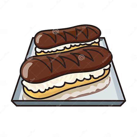 Chocolate Eclairs on Plate Isolated Vector Illustration Stock Vector ...