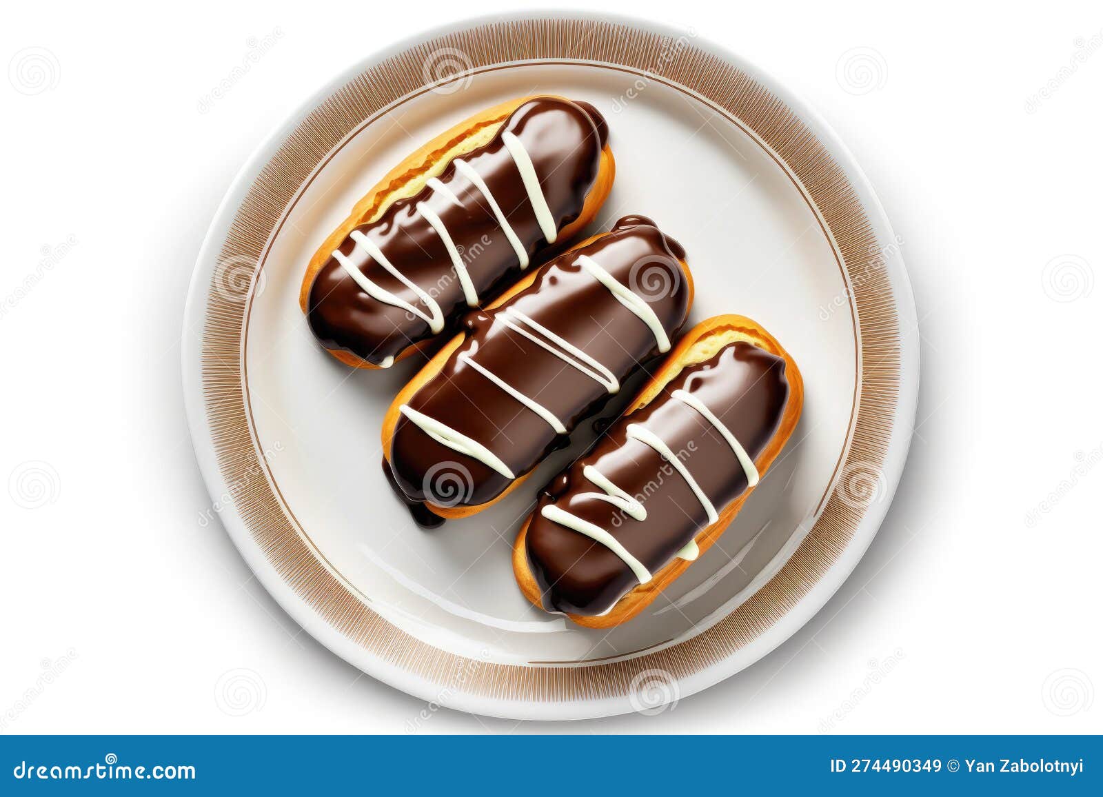 Chocolate Eclairs on Plate, White Background. Generative AI Stock ...
