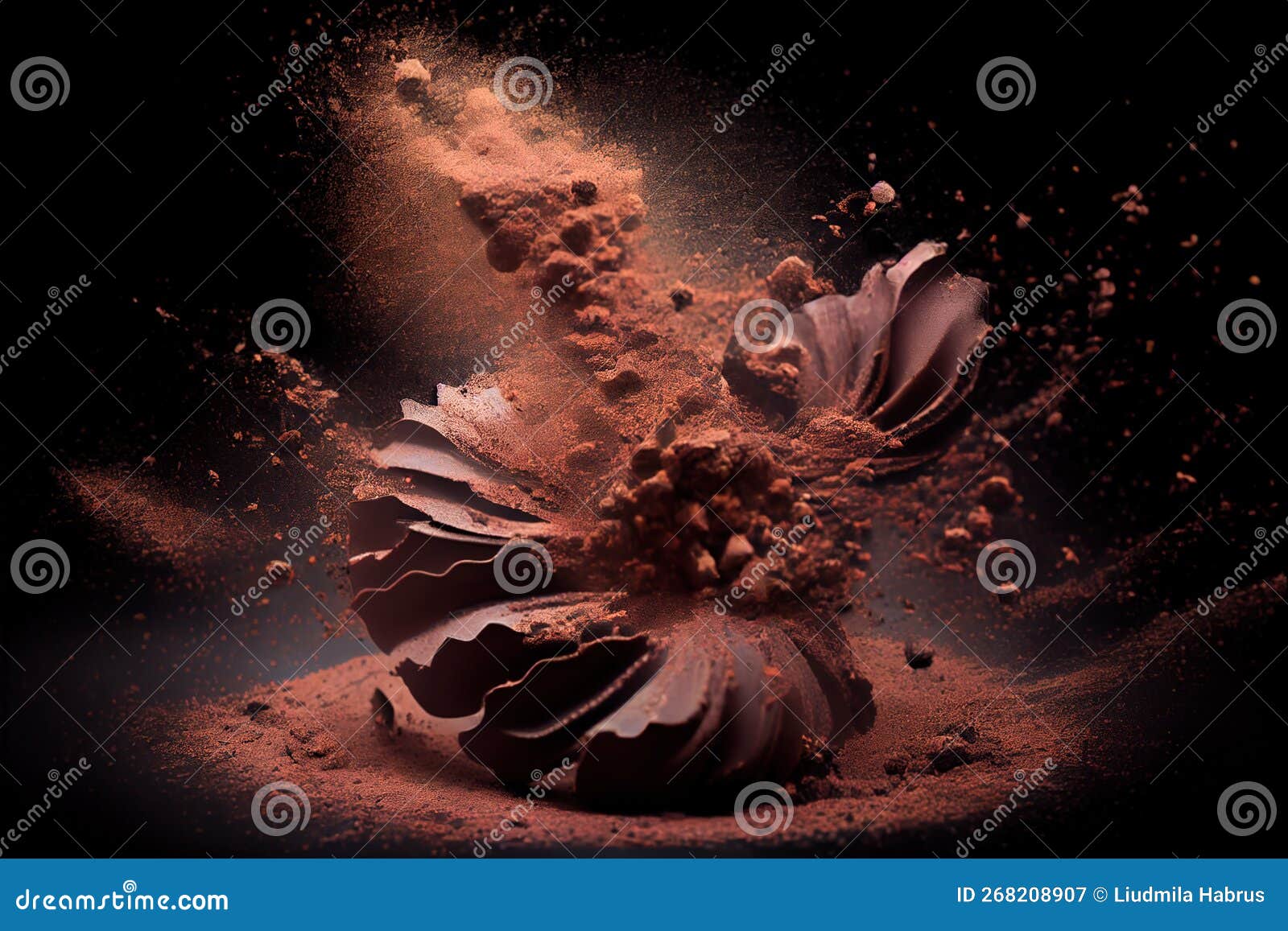 Chocolate Explosion. Frozen Chocolate Chips. 3d Illustration Stock ...