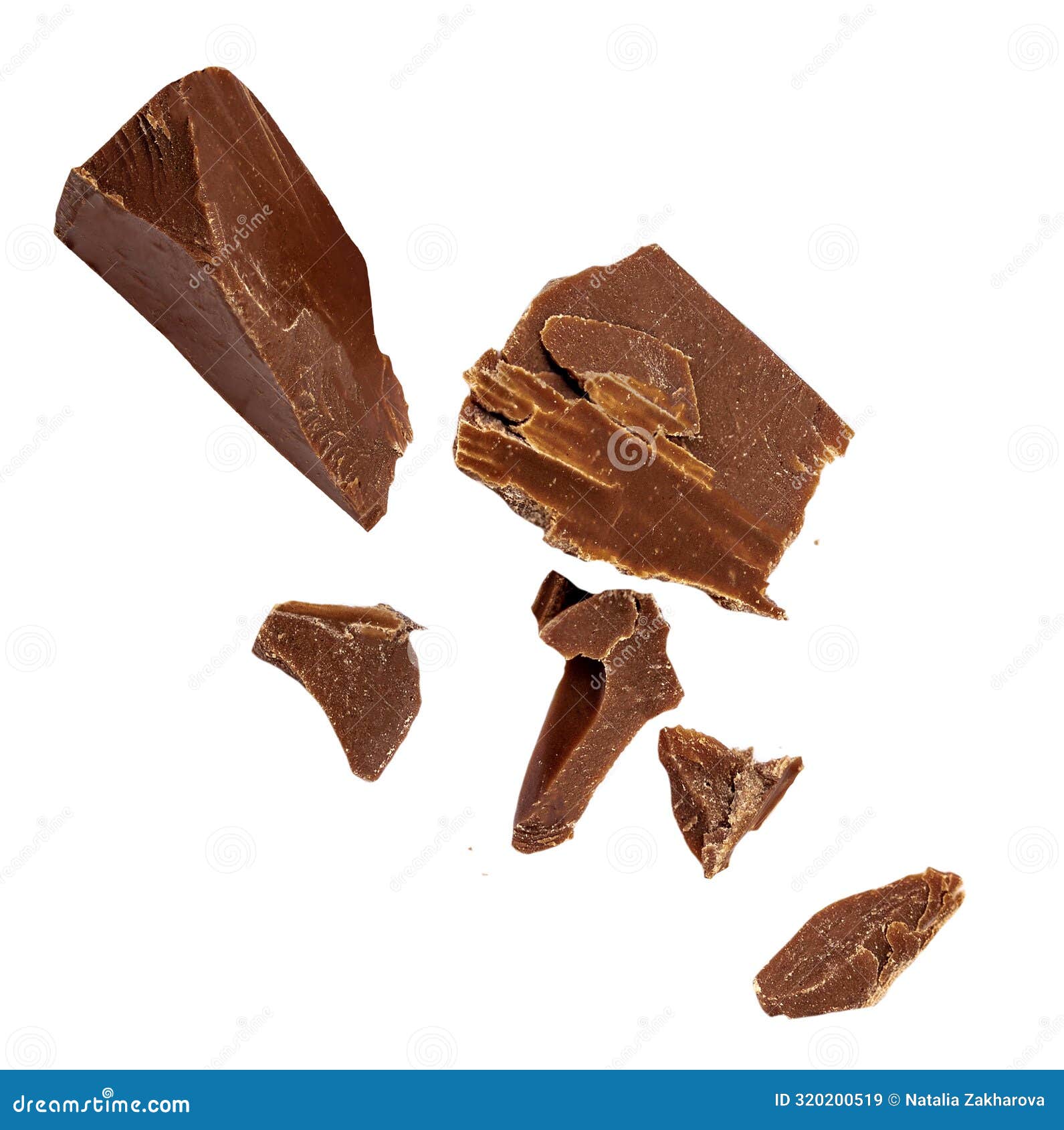 Chocolate Explosion Isolated on White. Flying Milk Chocolate Pieces Top ...