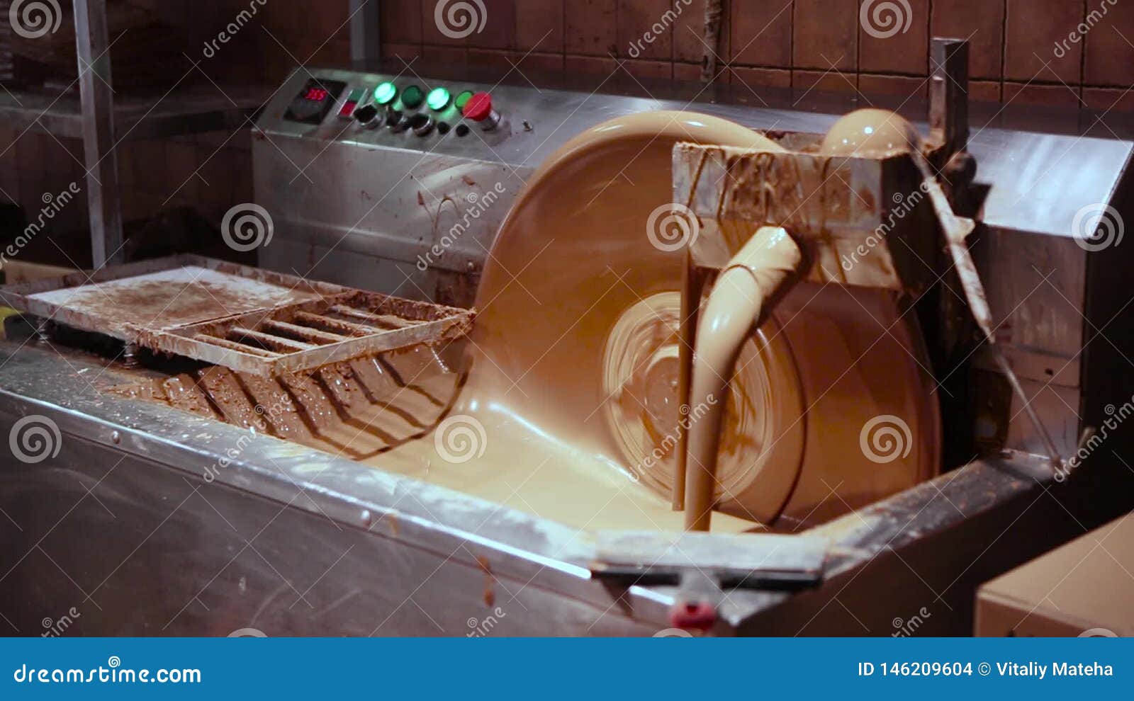 Chocolate Factory, the Process of Making Chocolate. Pouring Liquid ...