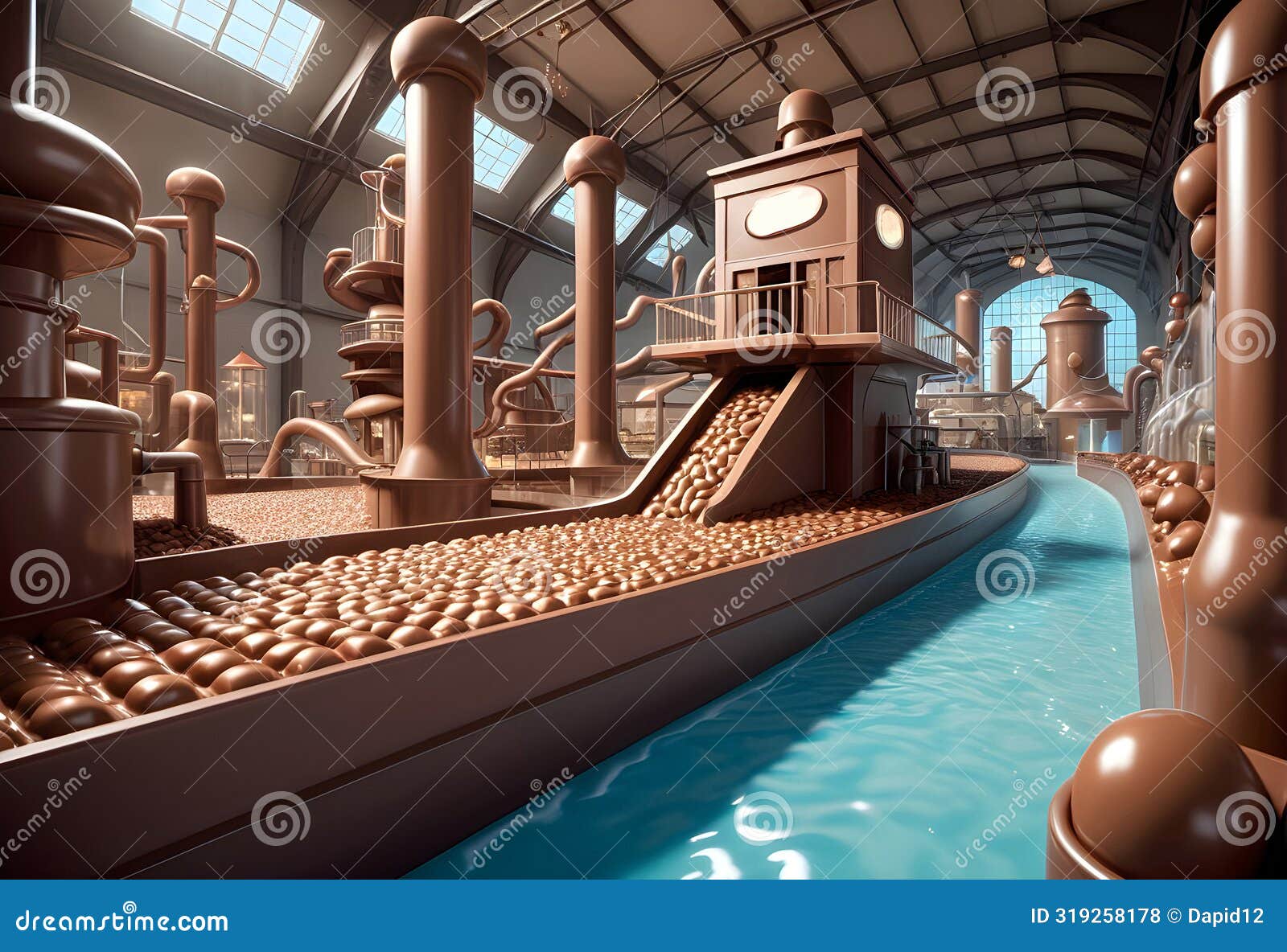 A Chocolate Factory with a River and a Big Ship Model Made from ...