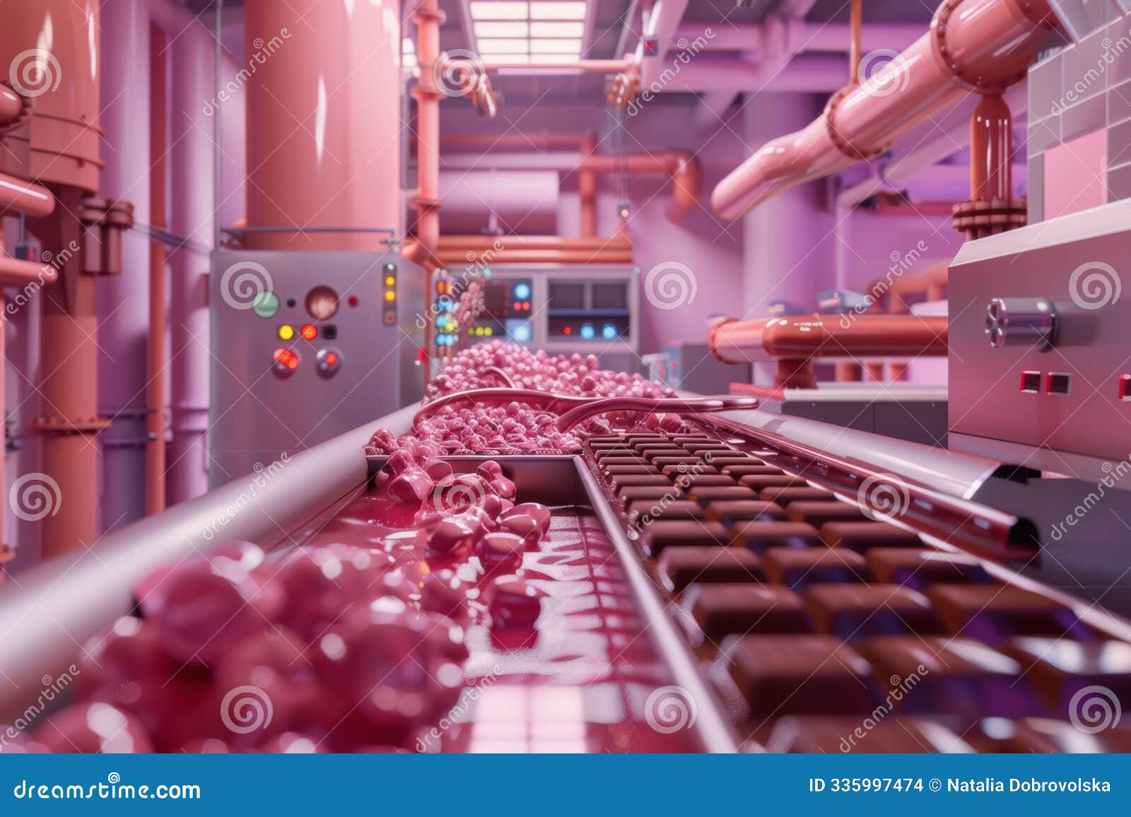 Chocolate Factory with Workers Packaging Candies and Chocolate Bars for ...