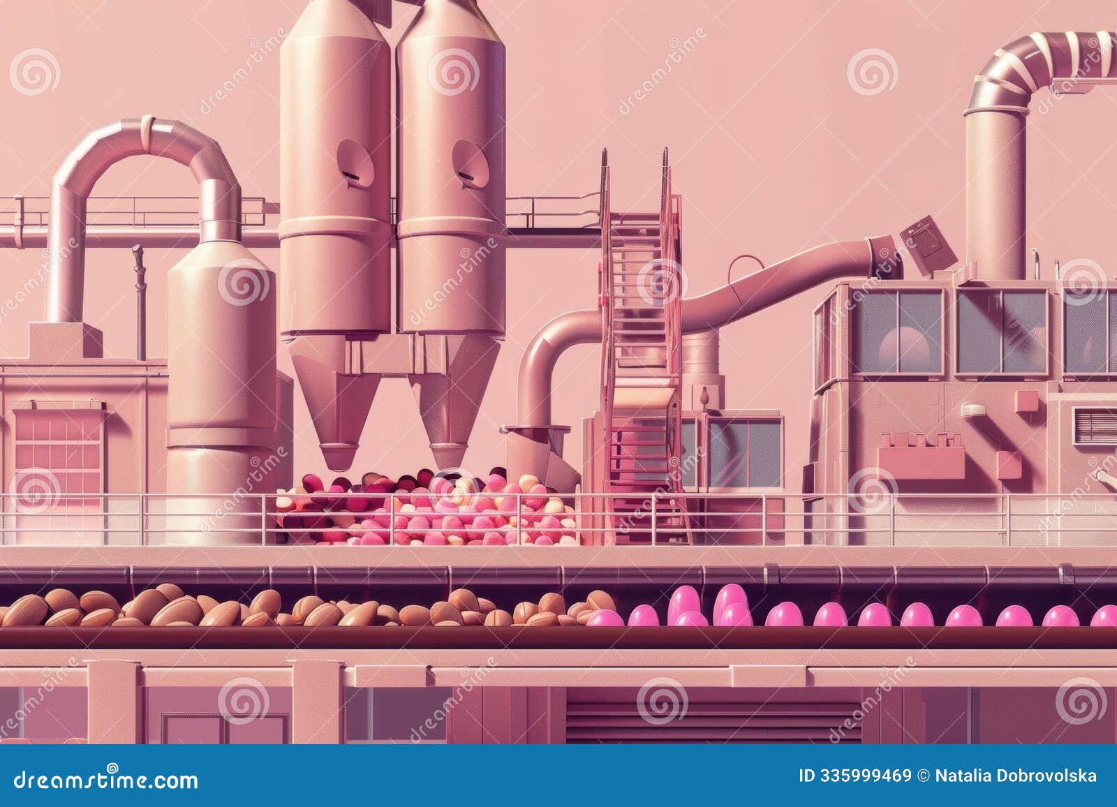 Chocolate Factory with Workers Packaging Candies and Chocolate Bars for ...