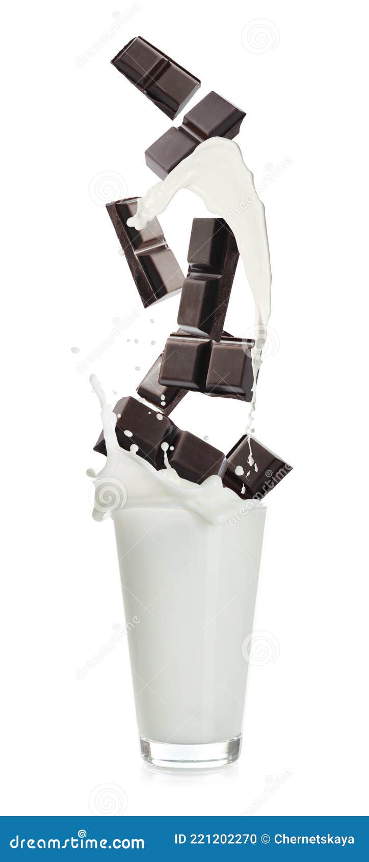 Chocolate Falling into Glass with Milk on White Background Stock Photo ...