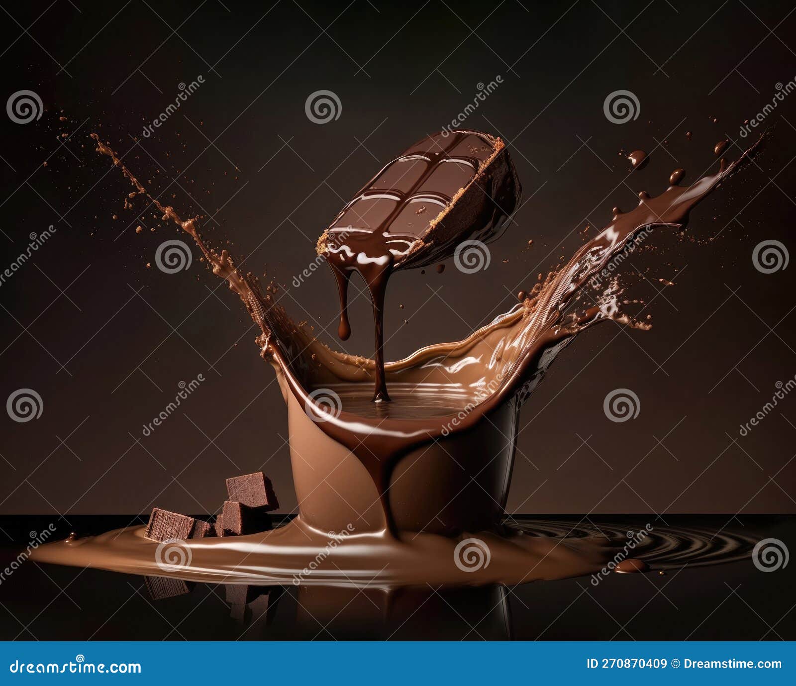 Chocolate Falling into Liquid Cocoa Chocolate Stock Illustration ...