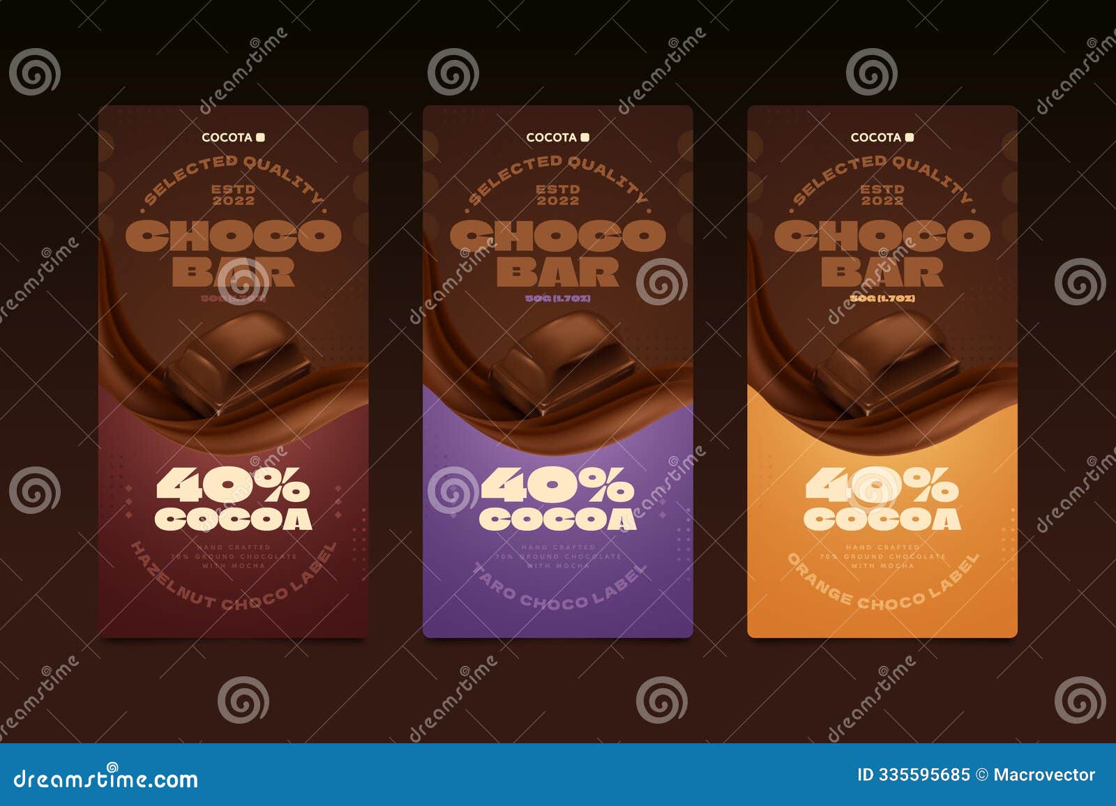 Chocolate Food Label Set in Realistic Style Stock Illustration ...