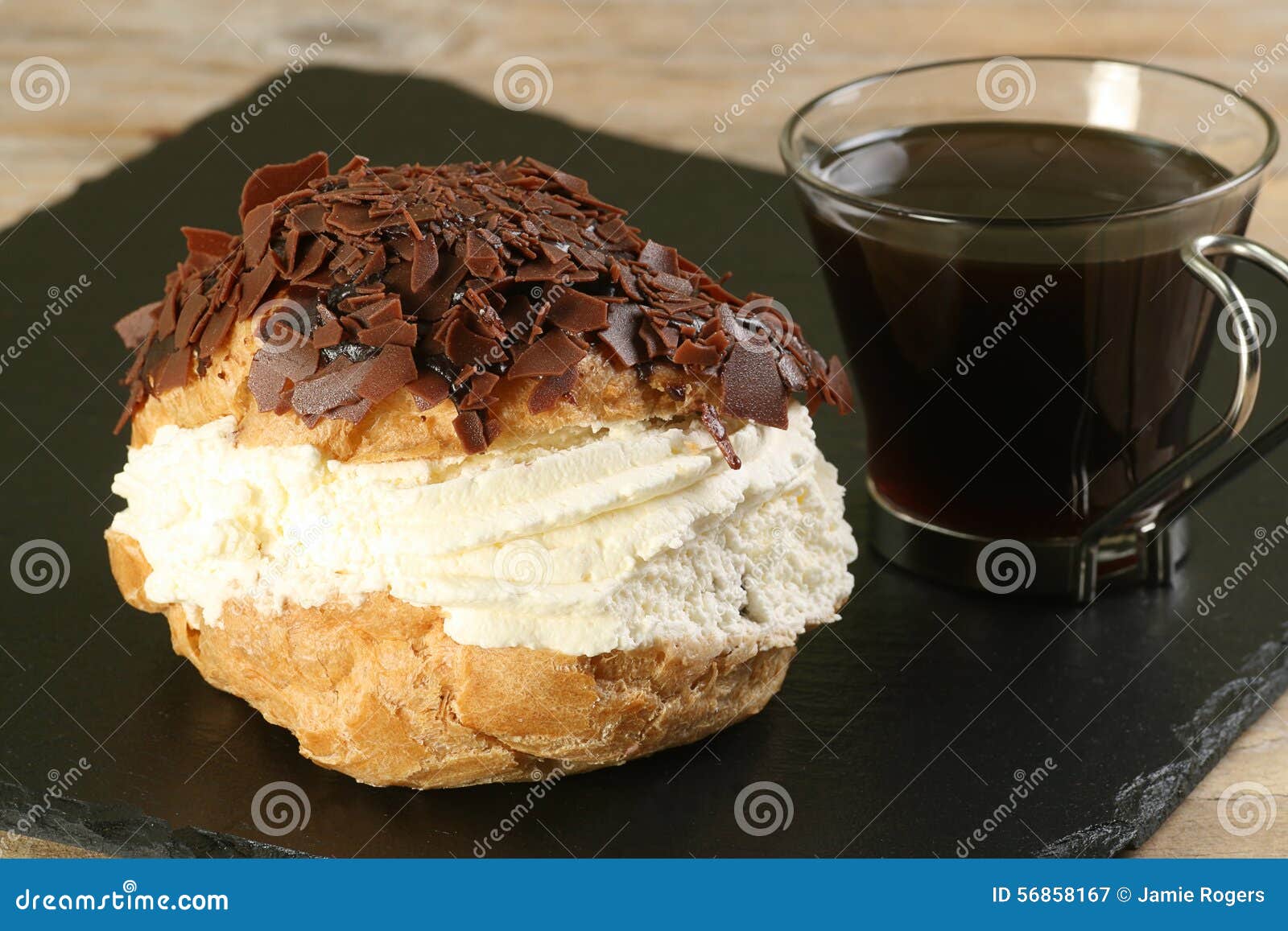 Chocolate and Fresh Cream Choux Bun Stock Image - Image of cream, fresh ...