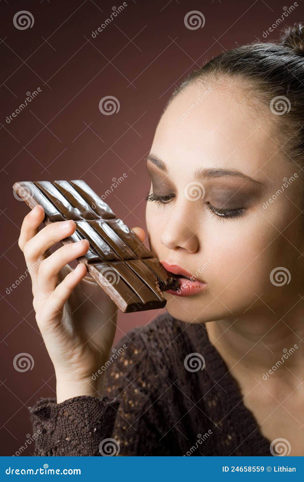 Chocolate gluttony. stock image. Image of brunette, cute - 24658559