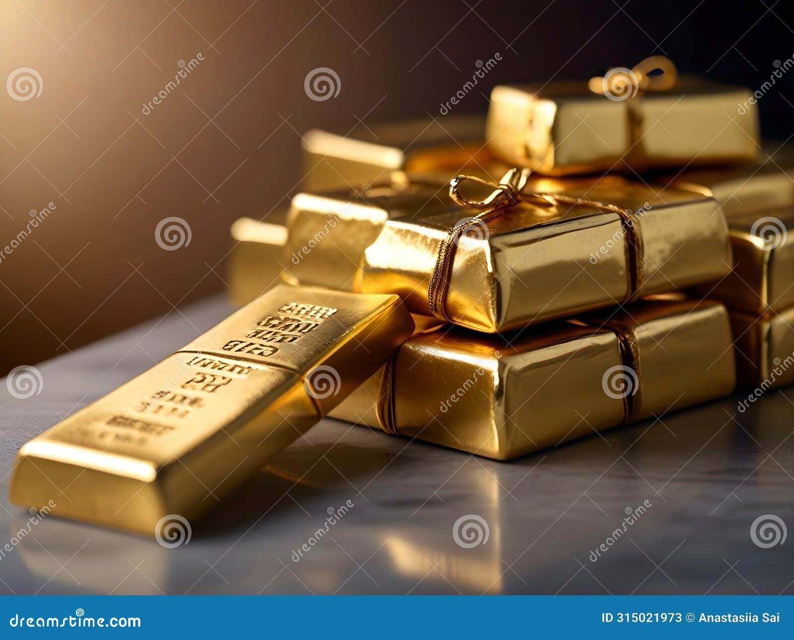 Chocolate Gold Bars for a Gift on a Blurred Background Stock ...