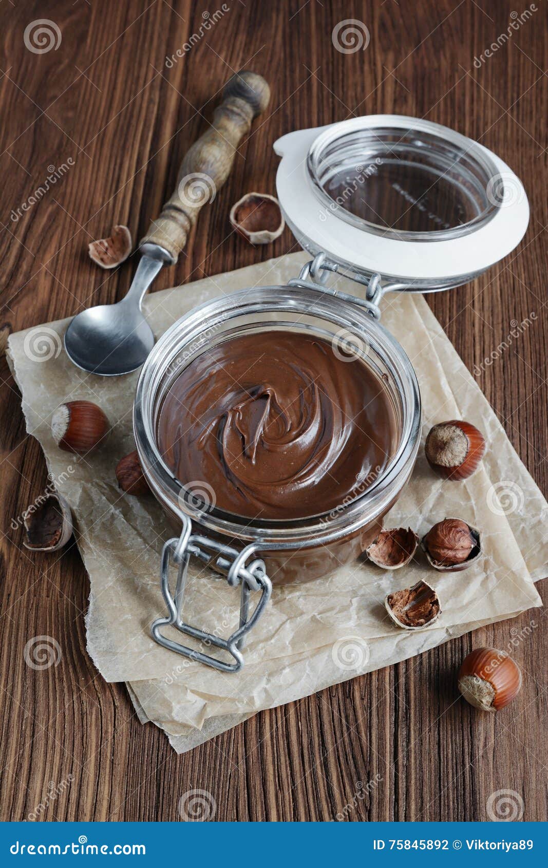 Chocolate Hazelnut Spread in a Glass Jar Stock Photo - Image of ...