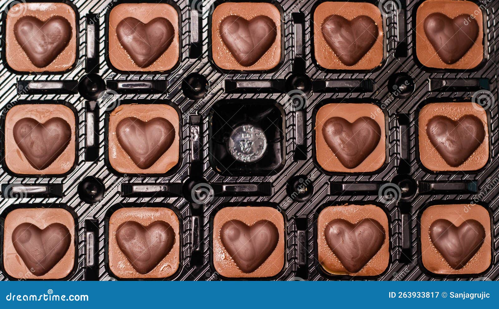 Chocolate Hearts of Candies with One Missing in a Box Stock Image ...