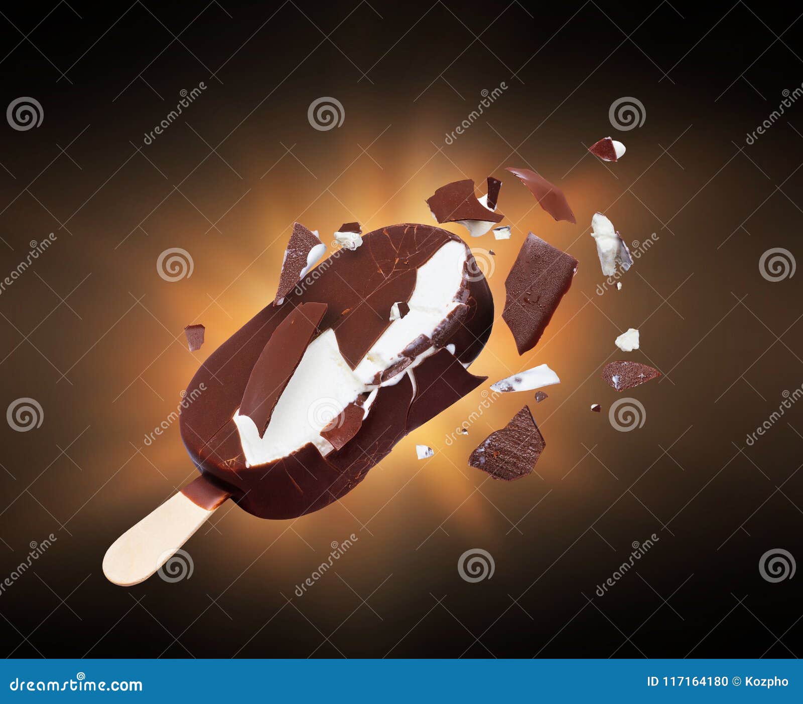 Chocolate Ice Cream Broken into Pieces in the Dark Stock Photo - Image ...