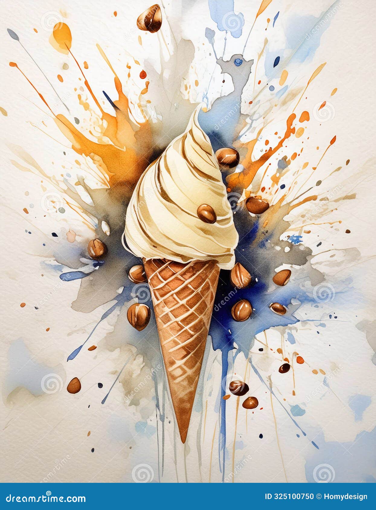A Chocolate Ice Cream Cone With Chunks Of Chocolate Bar Explodes In A ...
