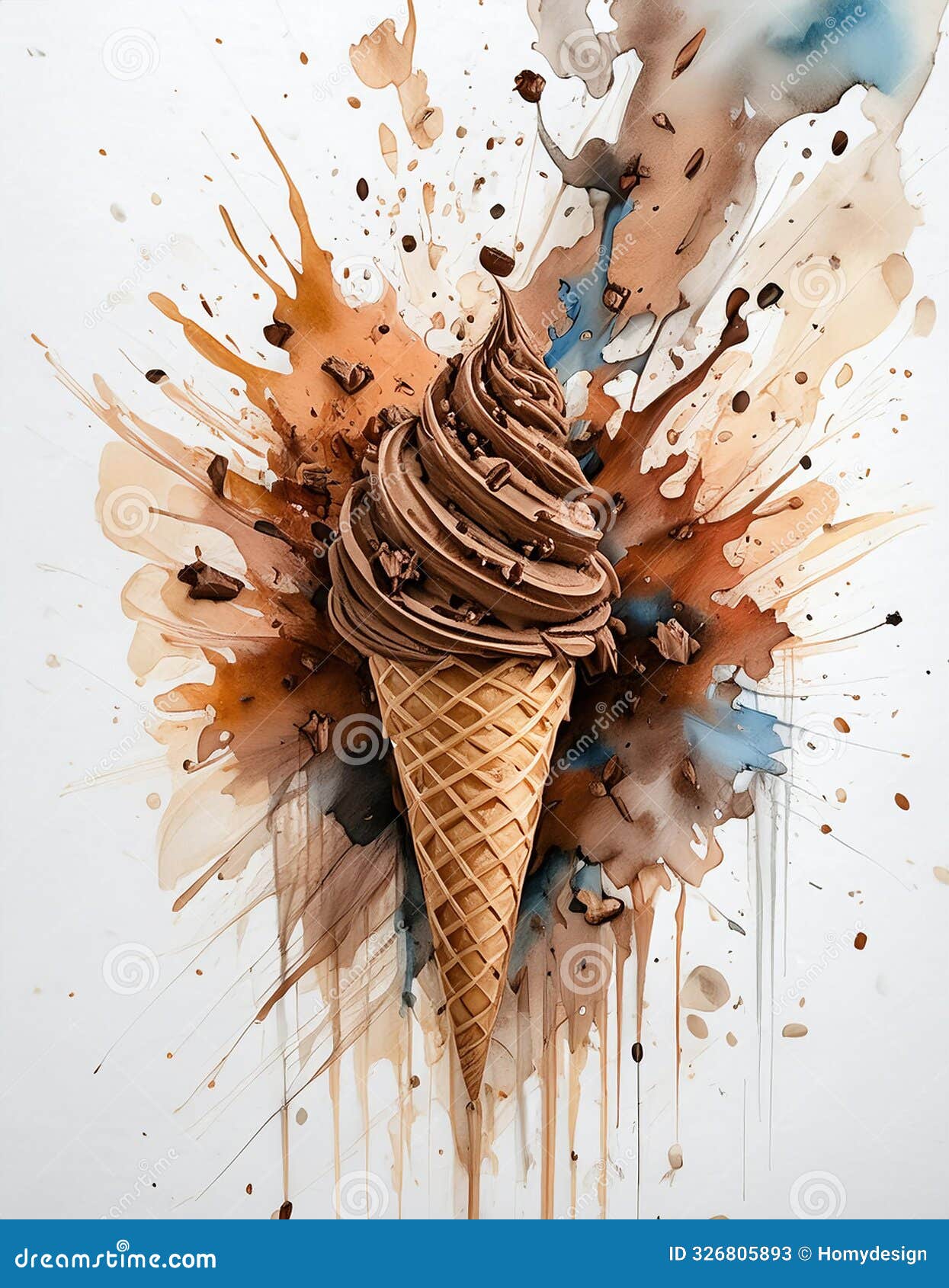 A Chocolate Ice Cream Cone Exploding with Flavor, Amid a Splash of ...