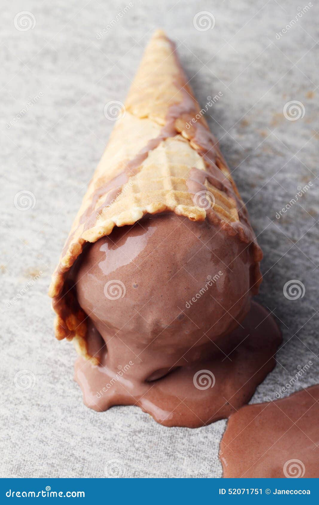 Chocolate Ice Cream Cones Dropped Melt on Ground Stock Image - Image of ...