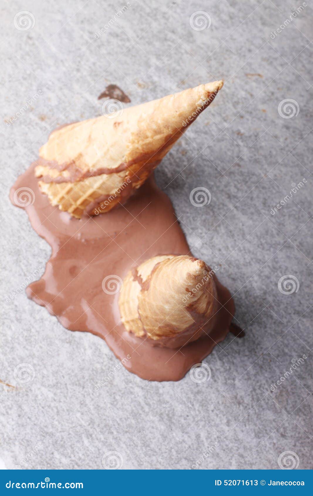 Chocolate Ice Cream Cones Dropped Melt on Ground Stock Image - Image of ...