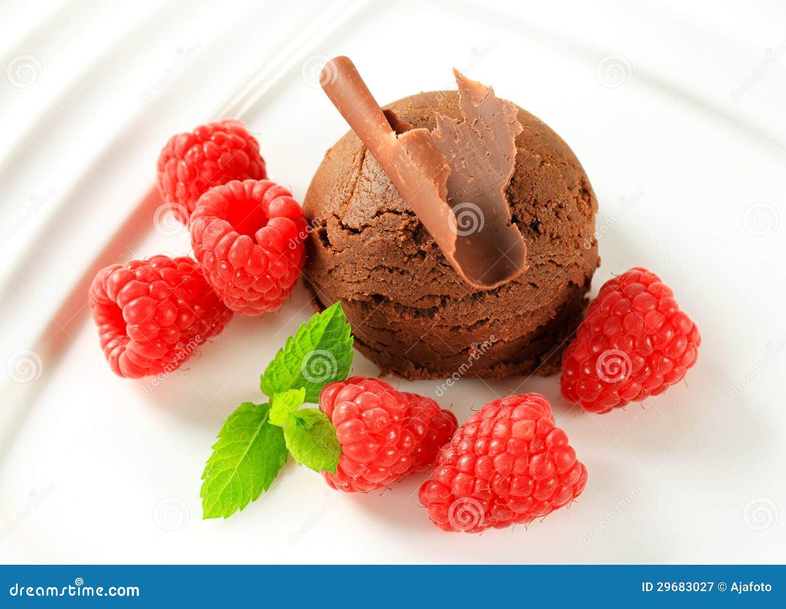 Chocolate Ice Cream with Fresh Raspberries Stock Image - Image of plate ...