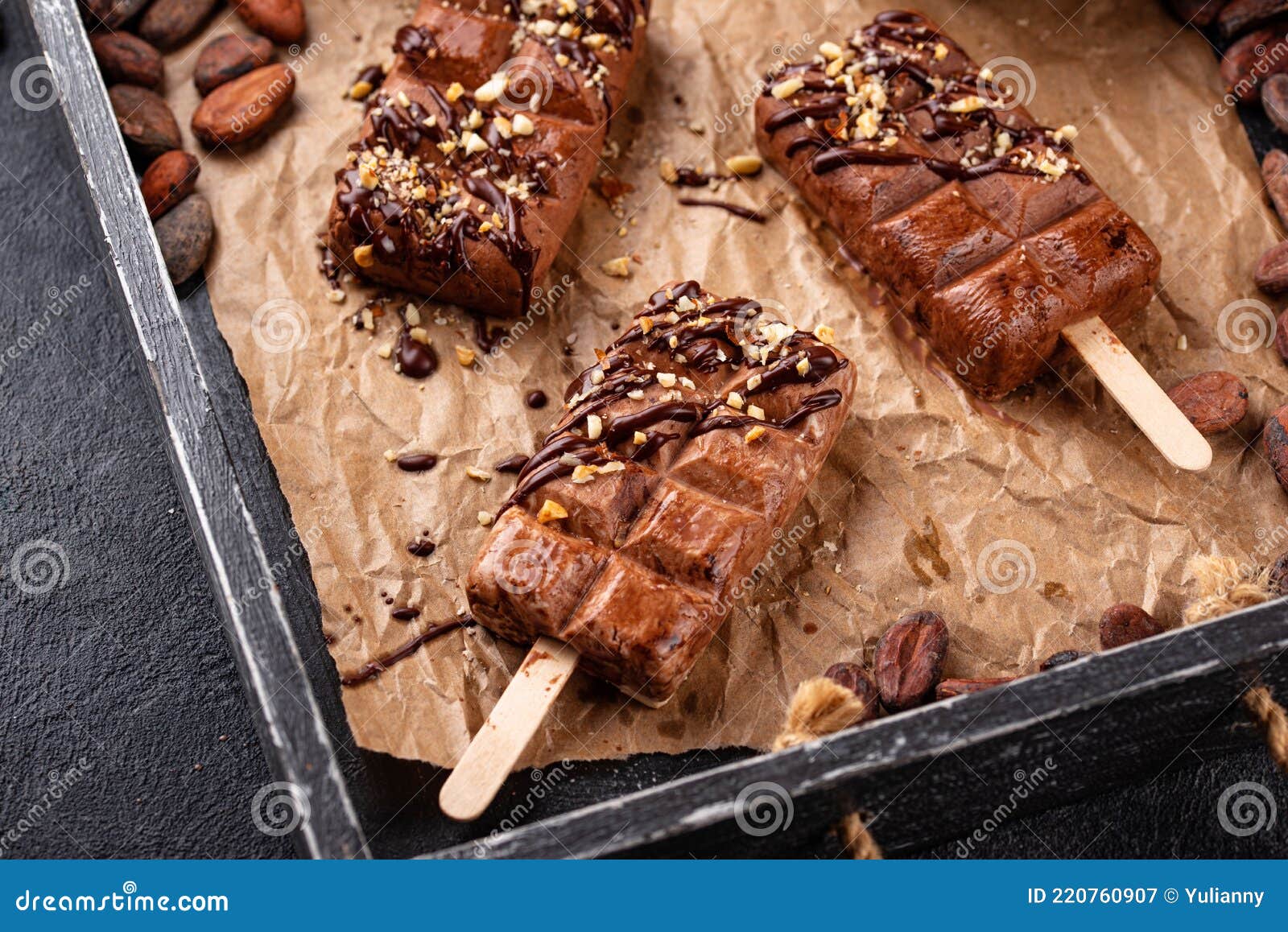 Chocolate Ice Cream Popsicle with Nut Stock Image - Image of cool ...