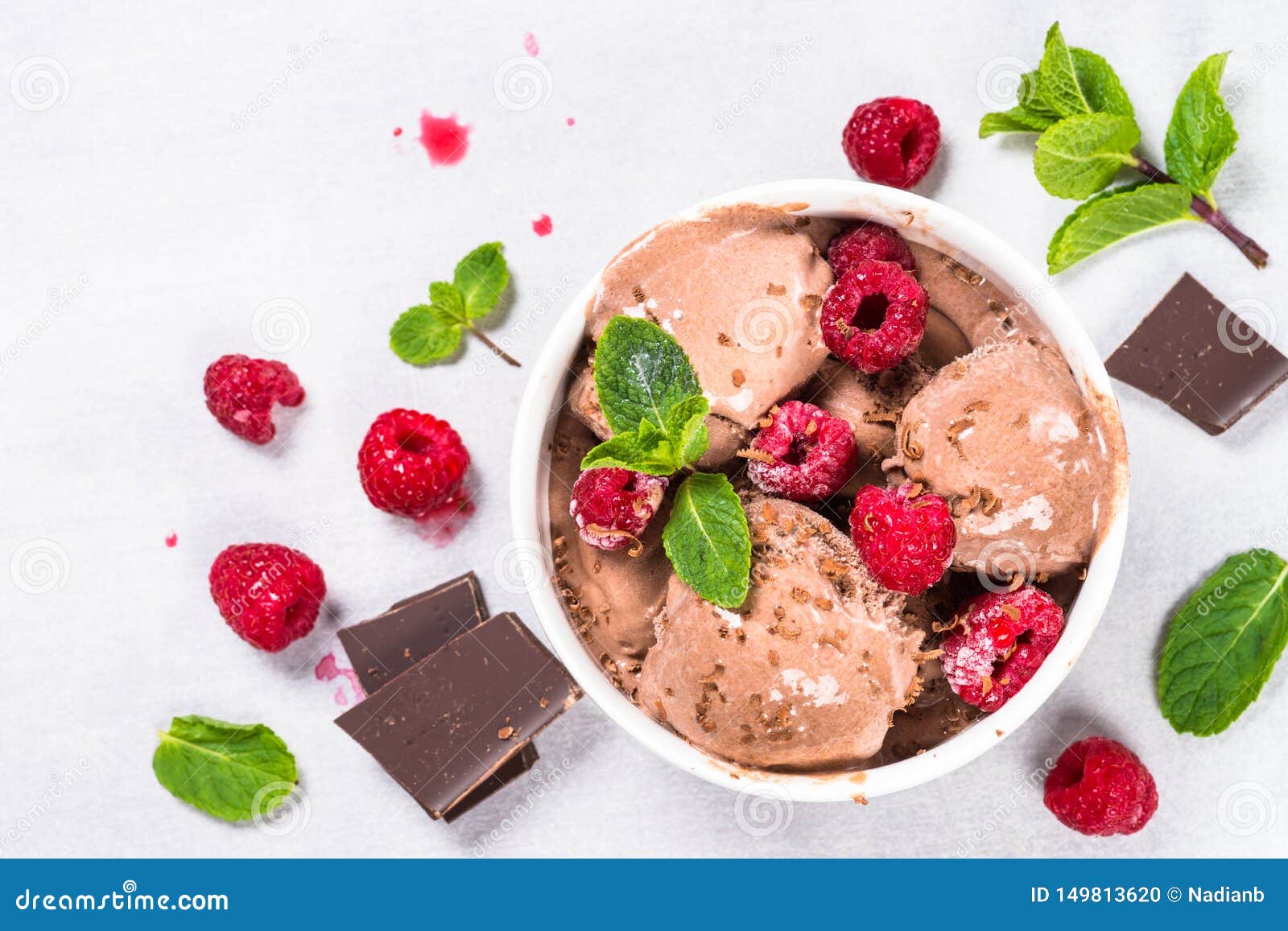 Chocolate Ice Cream with Raspberries. Stock Photo - Image of organic ...
