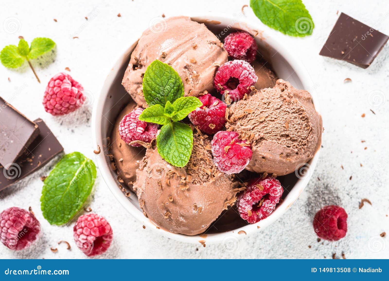 Chocolate Ice Cream with Raspberries. Stock Photo - Image of flat ...